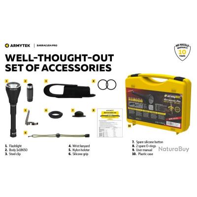 LAMPE ARMYTEK Barracuda Pro - 1500 OTF Lumens Lampe + 2 Batteries 18650 ...