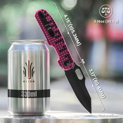 Couteau Kizer Cormorant Pink Lame Nitro-V Black Manche G10 IKBS Button ...