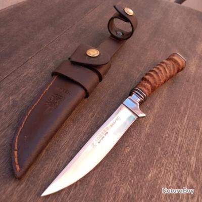 Joli Couteau de Chasse NICKER ESPAGNOL JOKER Manche en OLIVIER SCULPTÉ ...