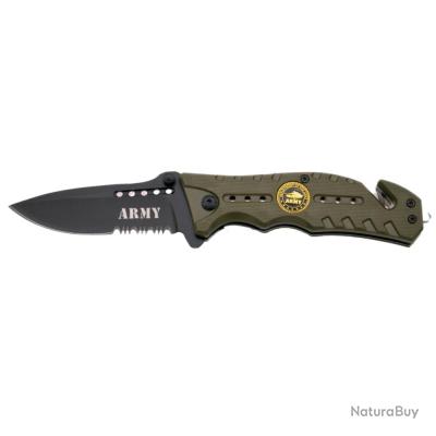 COUTEAU PLIANT TACTIQUE THIRD MOTIF VERT USA ARMY LAME AVEC DENTS ...