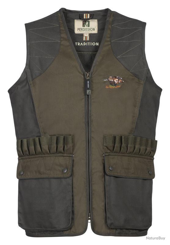 Gilet chasse tradition brode KAKI PERCUSSION - Gilets de Chasse (12512025)