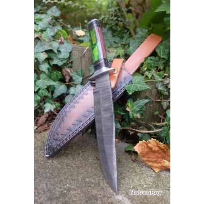 Poignard XXL Couteau Damas Lame 256 Couches Drop Point Manche Façon ...