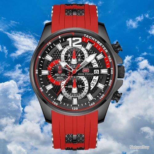 Montre à Quartz Etanche Homme Chronographe Silicone Luxe Calendrier ...