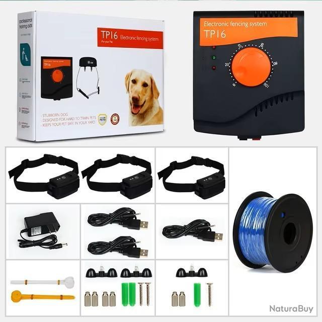 PACK ANTI-FUGUE POUR 3 CHIENS COLLIER ÉLECTRIQUE ET CLÔTURE 5 NIVEAUX ...