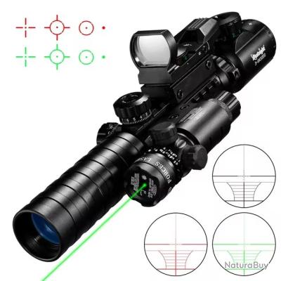 Lunette de tir 3-9x32EG réticule lumineux + laser vert + Point rouge et ...
