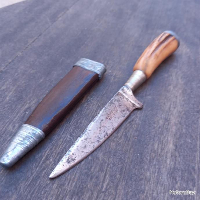 Ancien Couteau de Chasse NICKER GARANTIE SOLINGEN Manche en Bois de ...