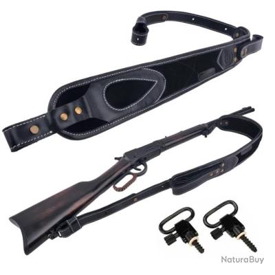 Sangles de fusil de chasse en cuir de buffle avec 2 émerillons NOIR ...