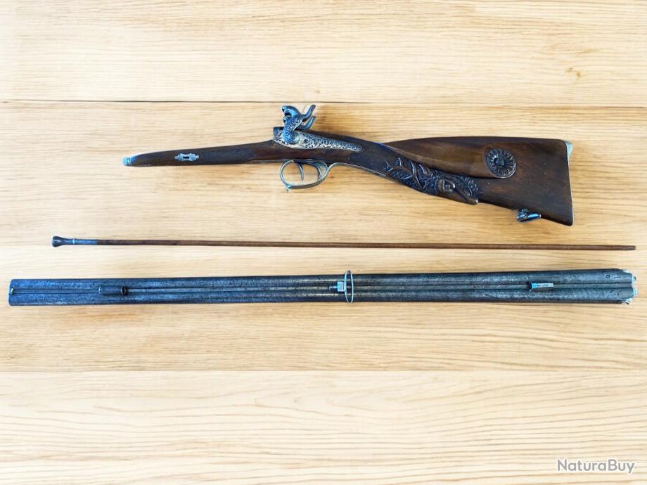 Vend Fusil à poudre noire, crosse noyer sculptée, Canon acier Damassé ...