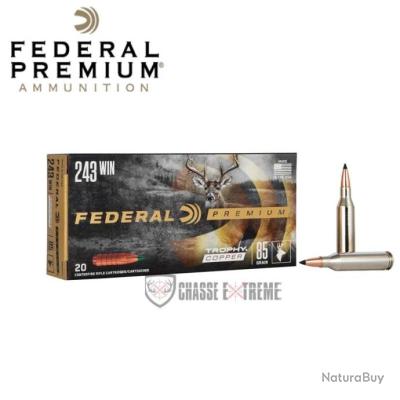 20 Munitions FEDERAL Premium Cal 243 Win 85Gr Trophy Copper - Balles ...
