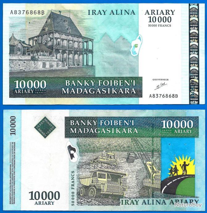 Madagascar 10000 Ariary 2003 50000 Francs Billet Construction Route ...