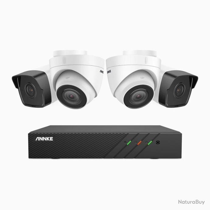 Kit de 4 caméras de surveillance PoE 3k avec stockage 1To - Alarme et ...
