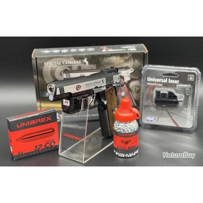 Pack prêt à tirer avec laser Pistolet Colt Combat 4,5mm BB's (Inclus ...