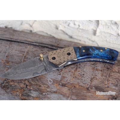 Beau Couteau Dandy Damas Lame Drop Point 128 Couches Manche Blue Sky ...