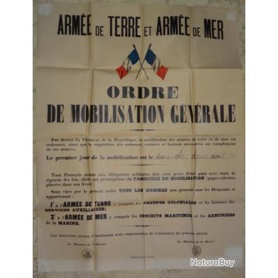 Rare Véritable Affiche Originale Mobilisation Générale Dimanche 2 ...