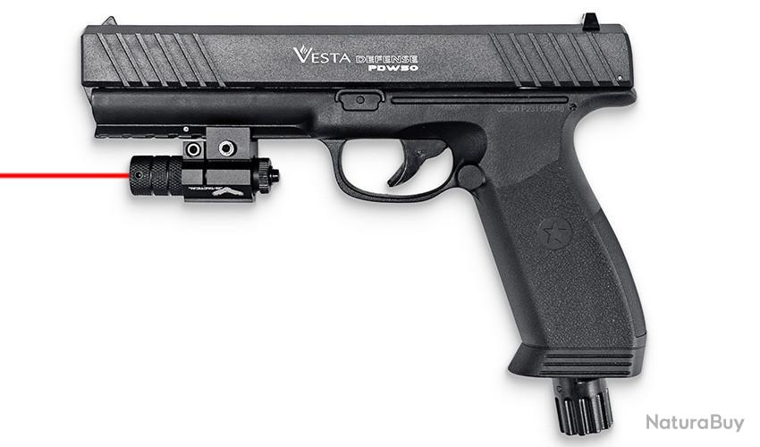 Pistolet à projectiles caoutchouc Vesta Defense PDW50 17 joules + visée ...