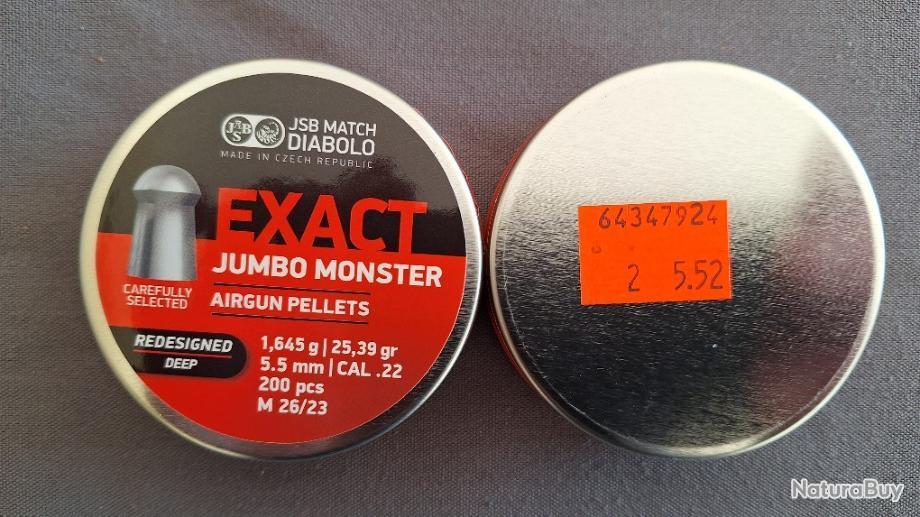 Plombs JSB EXACT JUMBO MONSTER Redesigned Deep 5.5mm 25.39gr par 200 - Plombs pour air comprimé ...