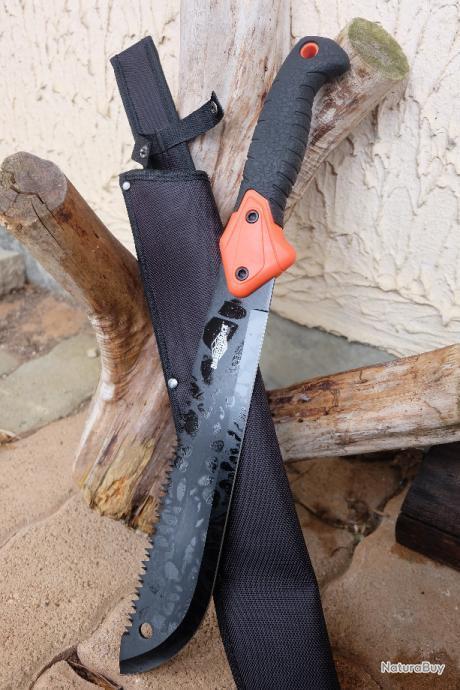 Bowie Couteau Machette Scie Survie Trekking Lame Acier 3Cr13 Etui Nylon Guide De Brousse Orange ...