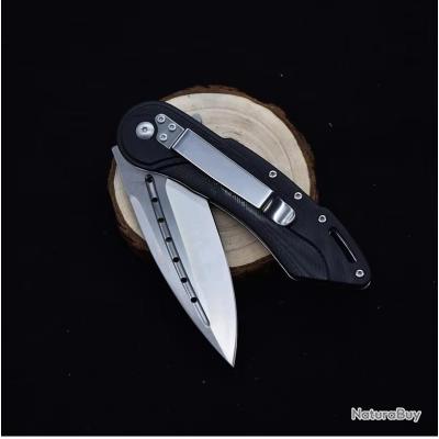 Couteau tactique pliant avec lame en Acier D2 et manche en acier et G10 ...