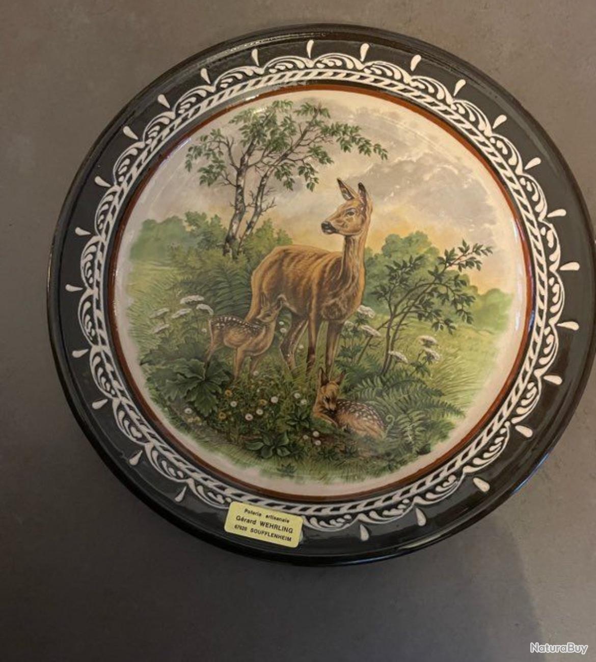 Assiette signe Geissert naturaliste et botaniste alsacien Biche avec ...