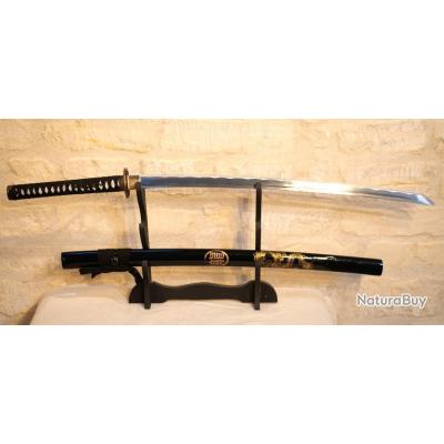 REPRODUCTION sabre japonais katana fourreau laqué noir avec dragon ...