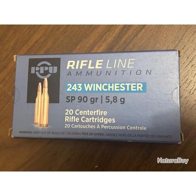 Lot de 200 munitions calibre 243 Winchester PPU SP 90 grains - Balles ...