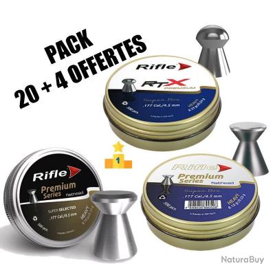 PACK 20 + 4 PLOMBS RIFLE PREMIUM 4.5mm x500 - Plombs pour air comprimé ...