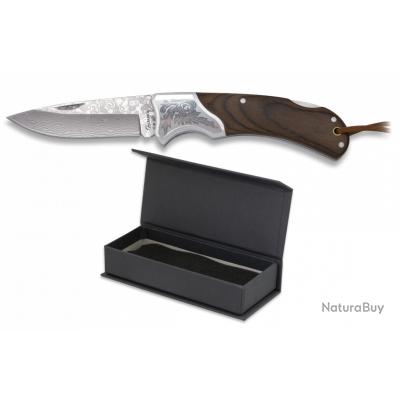 Couteau pliant DAMASCUS manche en stamina brun lame de 7.50 cm ...