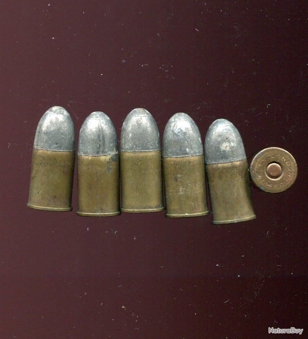 Lot de 6 cartouches originales .450 Revolver BullDog - marquage : ELEY ...