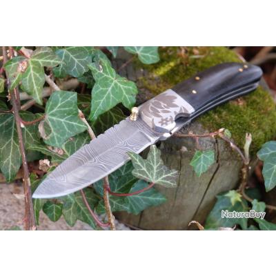 Beau Couteau Damas Lame Drop Point Acier 128 Couches Manche Corne ...