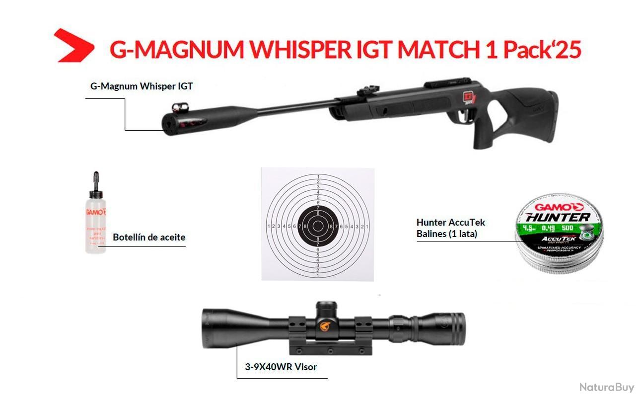 Carabine à plomb G-Magnum Whisper IGT Mach1 Cal. 5,5 mm + Lunette Gamo 3-9 x 40 + 100 Cib + Kit ...