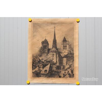 Gravure eau-forte Annette Versel Cathédrale Saint-Pierre Genève Suisse ...