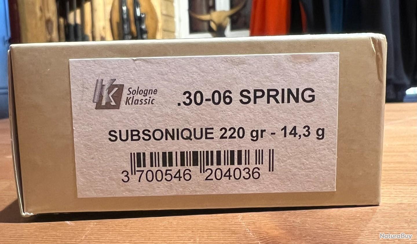 BOITE 20 MUNITIONS SOLOGNE KLASSIC 30-06 SPRING SUBSONIQUE 220GR - Balles Calibre 30-06 (13327286)