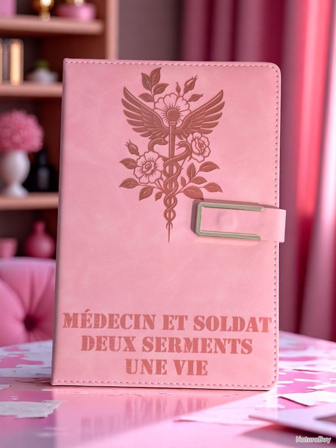 Carnet militaire en cuir pu rose caducée : Medecin et soldat - insigne ...