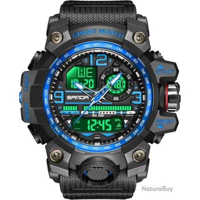 Montre Sport Homme Militaire Etanche Multifonction LED Chrono Double ...