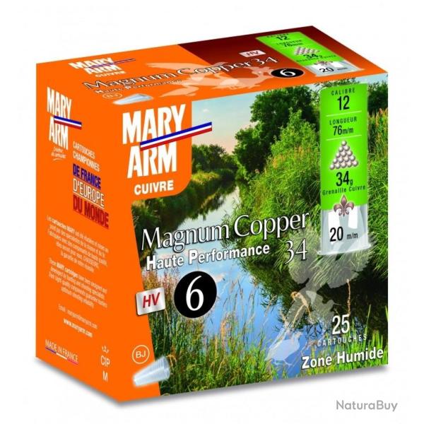 Boite de 25 Cartouche Mary arm magnum copper 34 cal.12/76mm N°6 34G ...