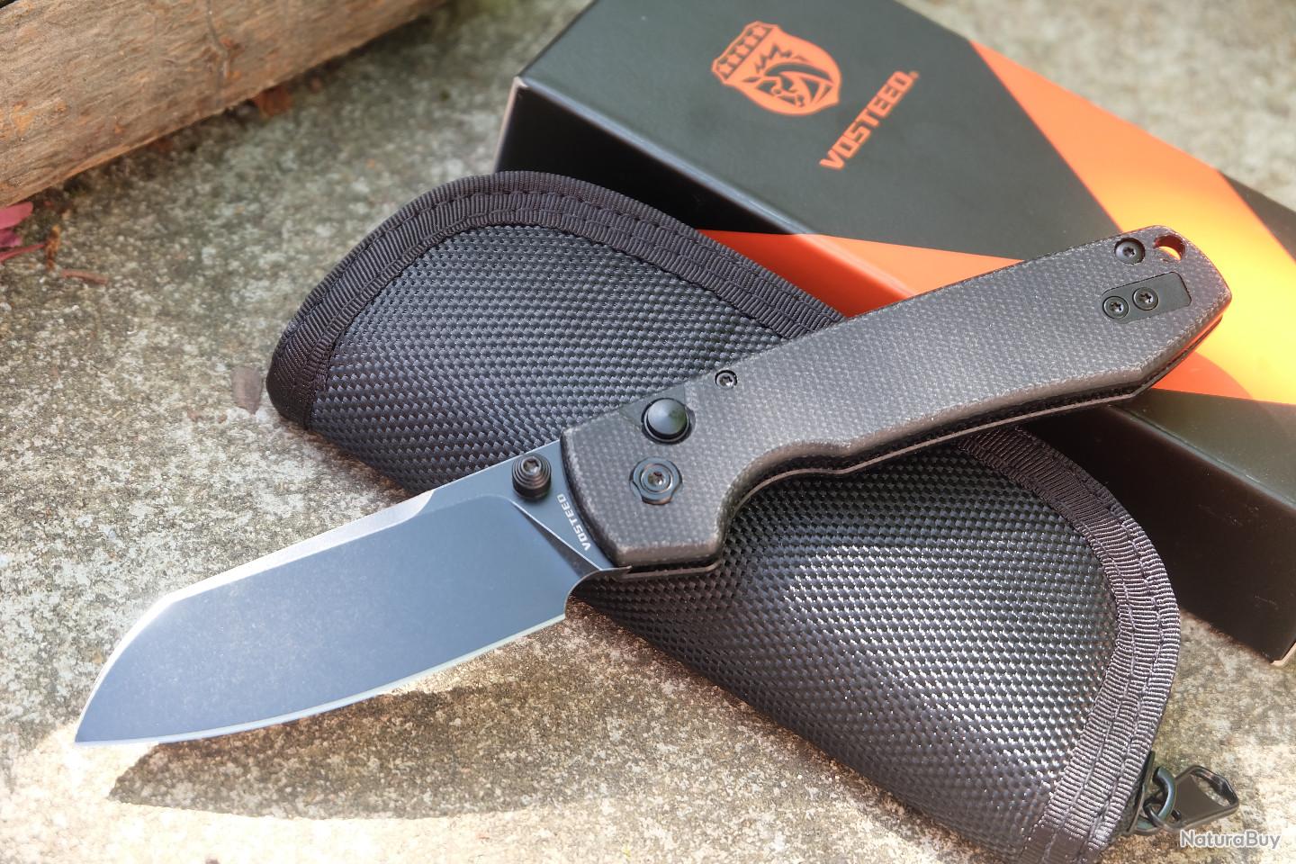 Couteau Vosteed Raccoon Black Lame Acier Sandvik 14C28N Blackwash Manche Micarta IKBS Crossbar ...