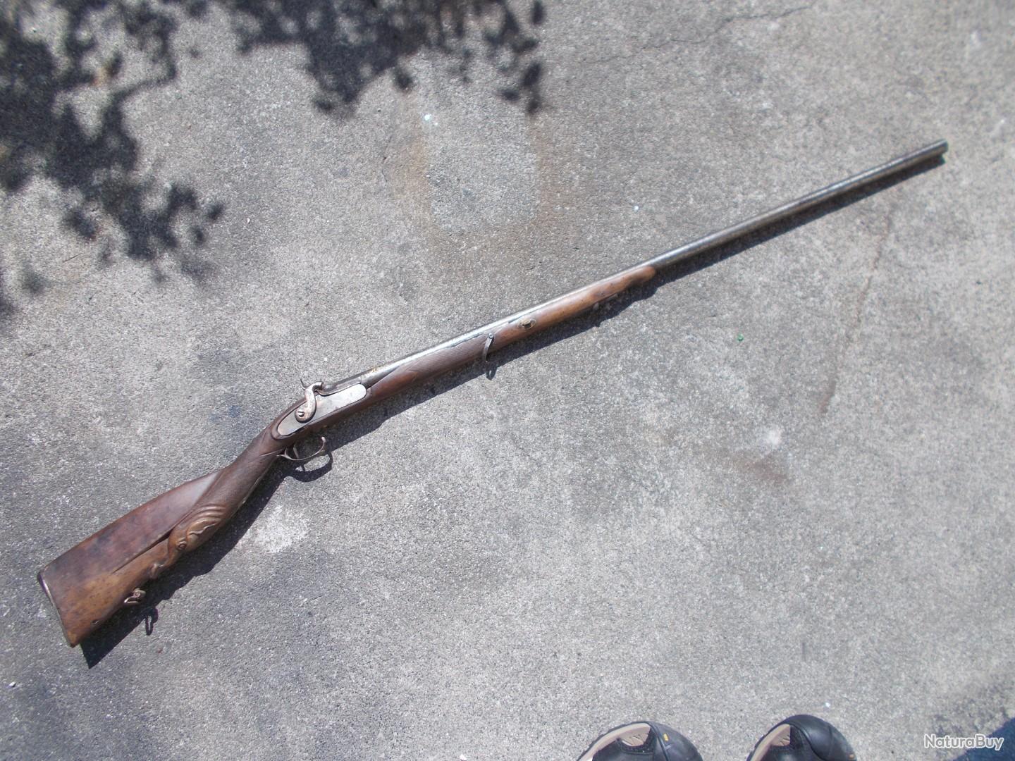 Fusil de chasse Ancien à percussion à crosse sculptée Sanglier (MS#11 ...