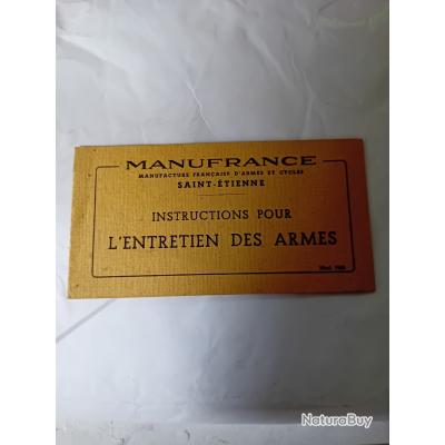 Ancien Petit livret de chez MANUFRANCE pour l'entretien des Armes ...