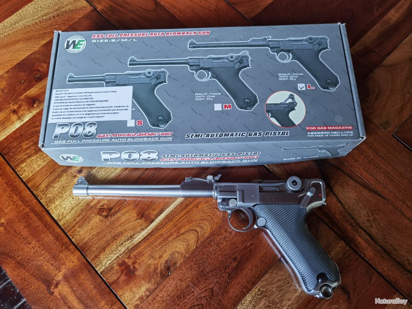 Pistolet WE LUGER P08 8 Pouces artillerie GBB SILVER - Pistolets (13522156)