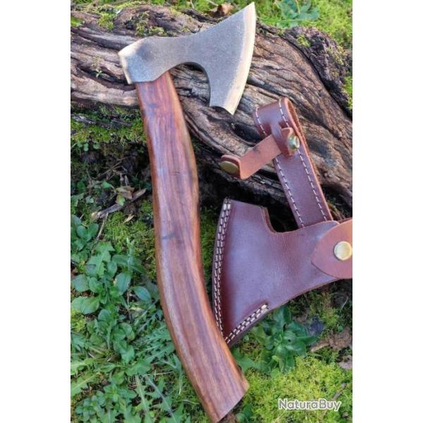 Hache De Viking Tomahawk Lame Acier Carbone Manche Bois Etui Cuir ...