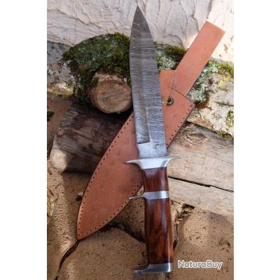 Poignard De Chasse Sub-Hilt Fighter Lame Acier Damas 256 Couches Manche Bois Etui Cuir F Artisan ...