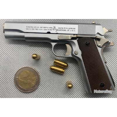 Pistolet COLT 1911 Silver avec 1 chargeur, 6 munitions - Version Boite (Miniature - échelle 1:2 ...