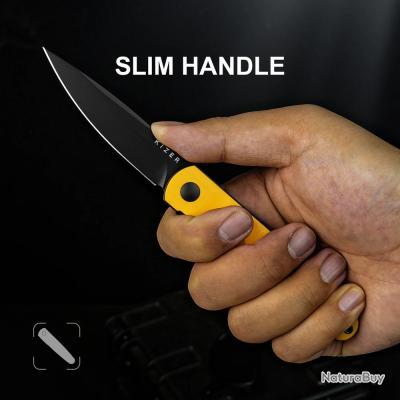Couteau Kizer Bamboo Yellow Lame Nitro-V Black Manche G10 Liner Lock ...
