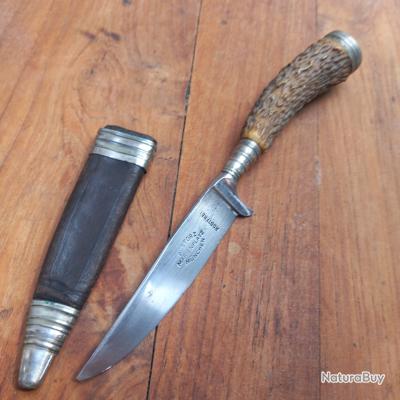 Couteau de Chasse NICKER A.STORZ MÜNCHEN MARIENPLATZ Manche en Bois de ...