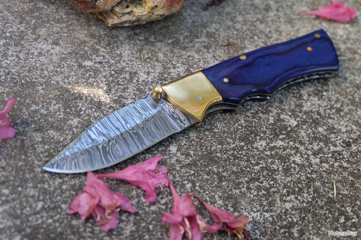 Beau Couteau Damas Lame Drop Point 128 Couches Manche Atlantide ...