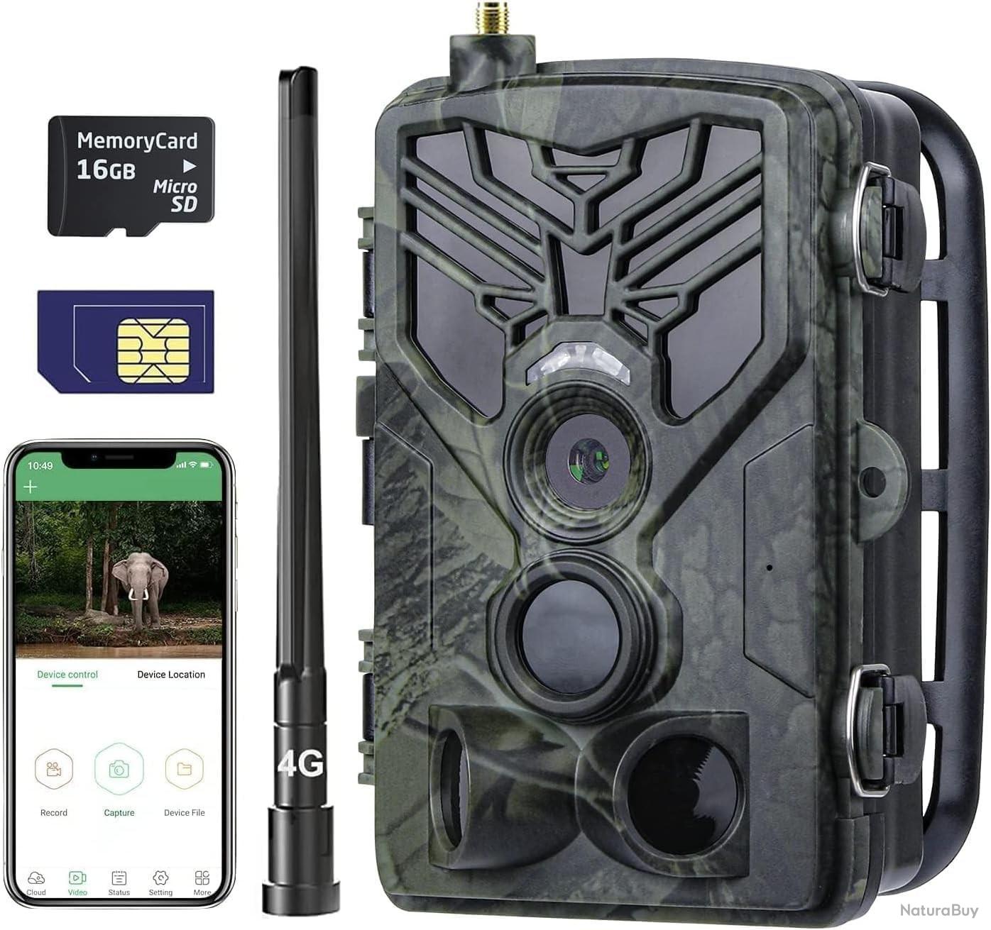 Camera de Chasse 4G APP, 4K 120MP avec Carte SIM Vidéo en Direct ...