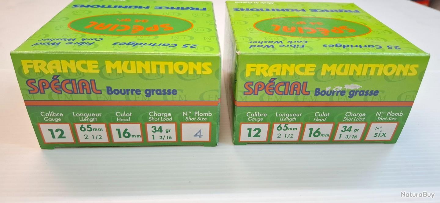 Cartouches FRANCE MUNITIONS cal 12/65 bourre grasse 34gr . x50 N°4 et N ...