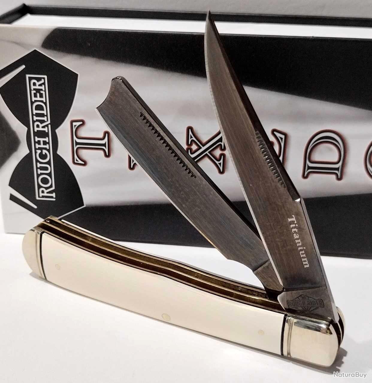 Couteau Rough Ryder Tuxedo White Razor Trapper Lames Acier 440 Manche ...