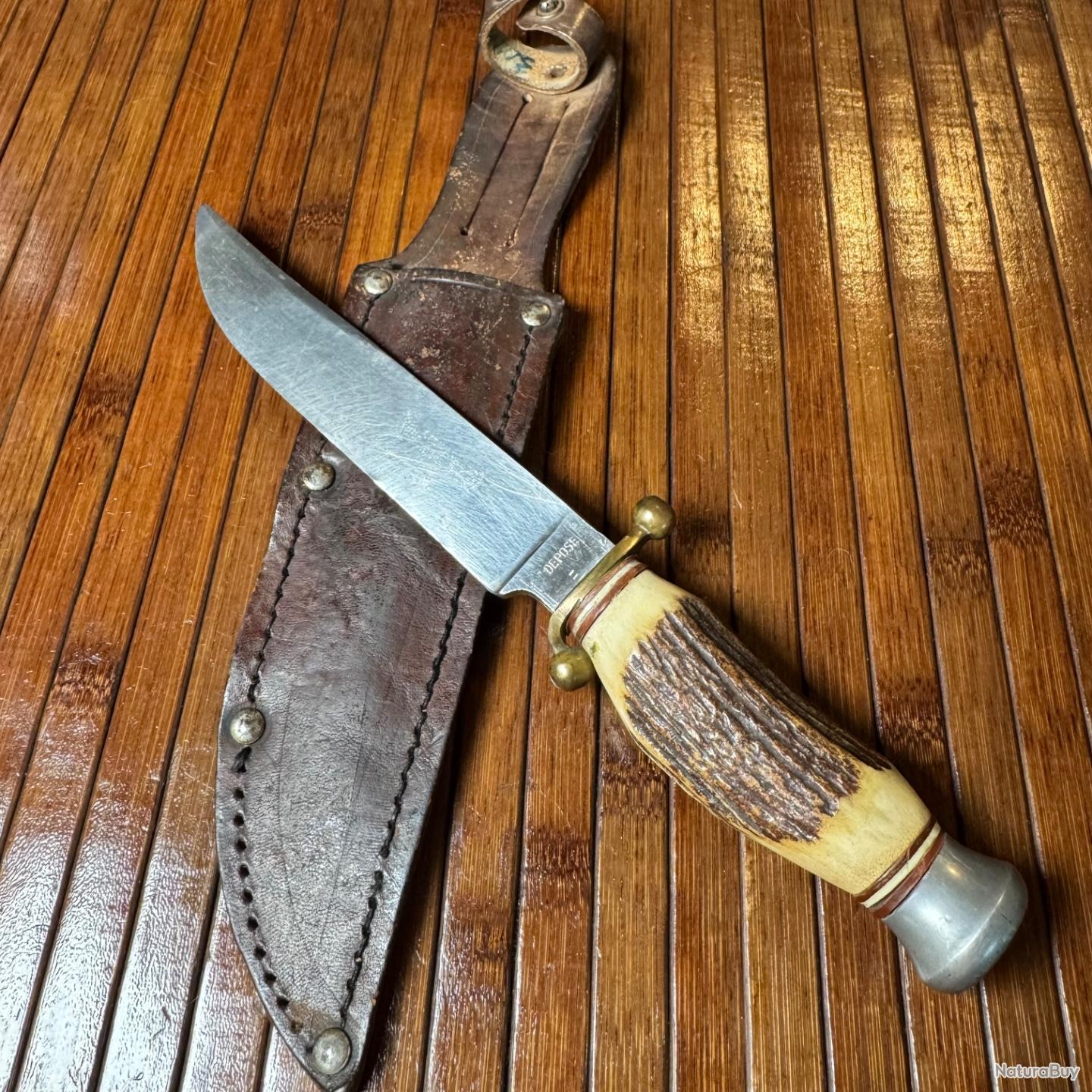 COUTEAU SABATIER JEUNE MODÈLE SCOUT WW2 BOIS DE CERF - Couteaux droits ...