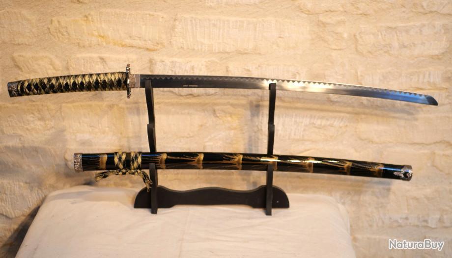 Sabre japonais katana fourreau noir et teinte bronze lame aiguisée ...